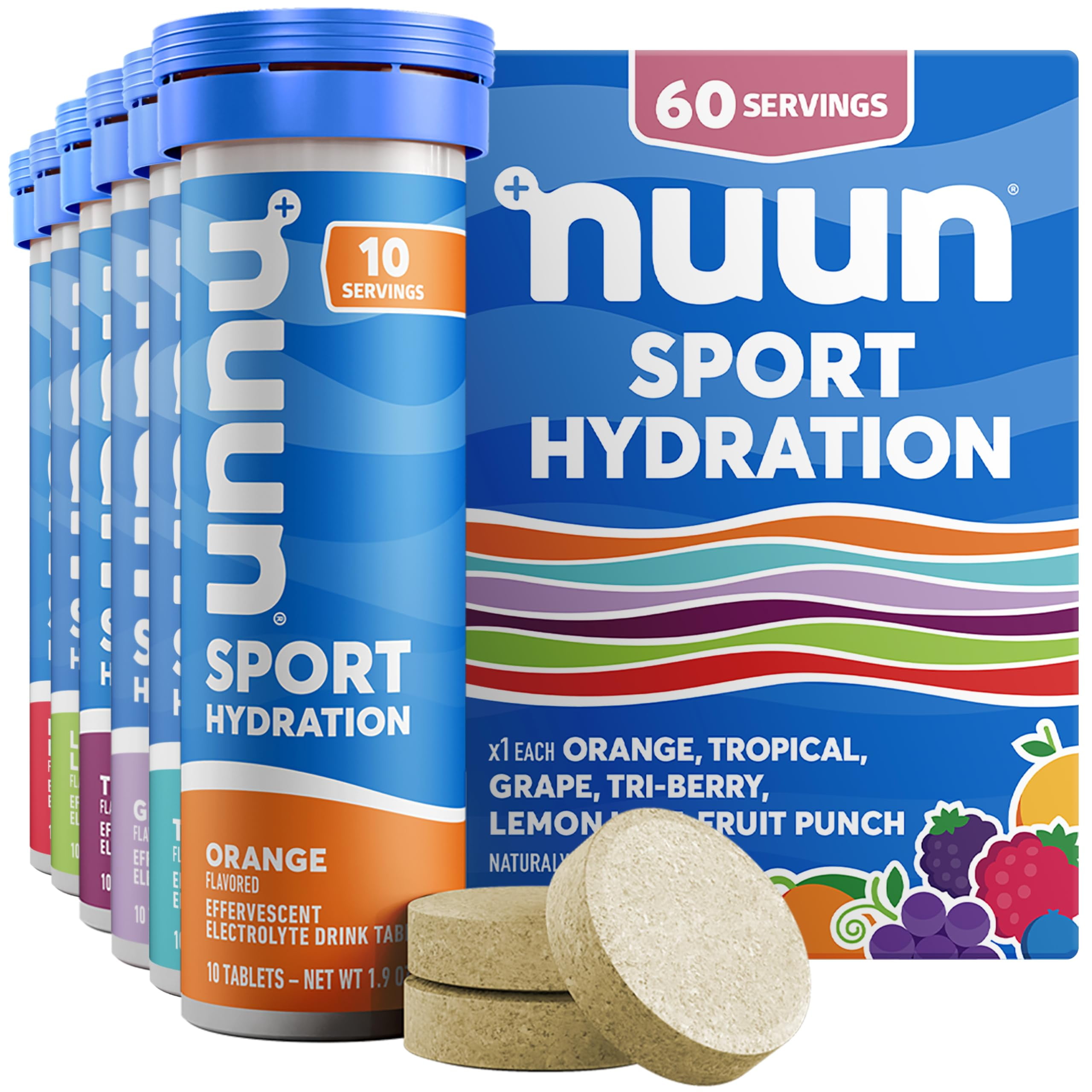 Nuun Sport: Electrolyte Drink Tablets, Pack, ( Servings), Variety, 6 Flavors, 10 Count (Pack of ...