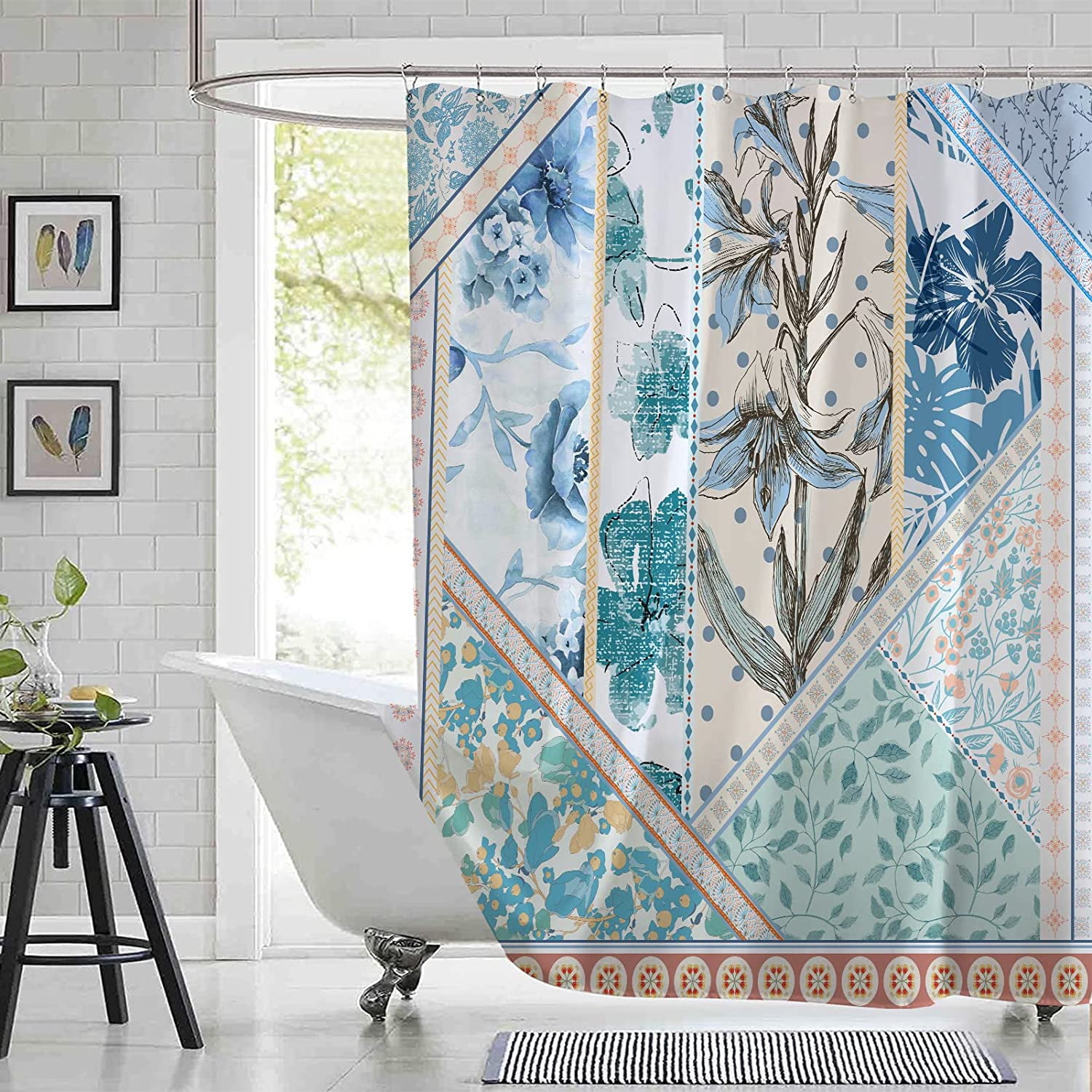 Stall Shower Curtain 36Wx72HInch Narrow Partition Fabric Water ...
