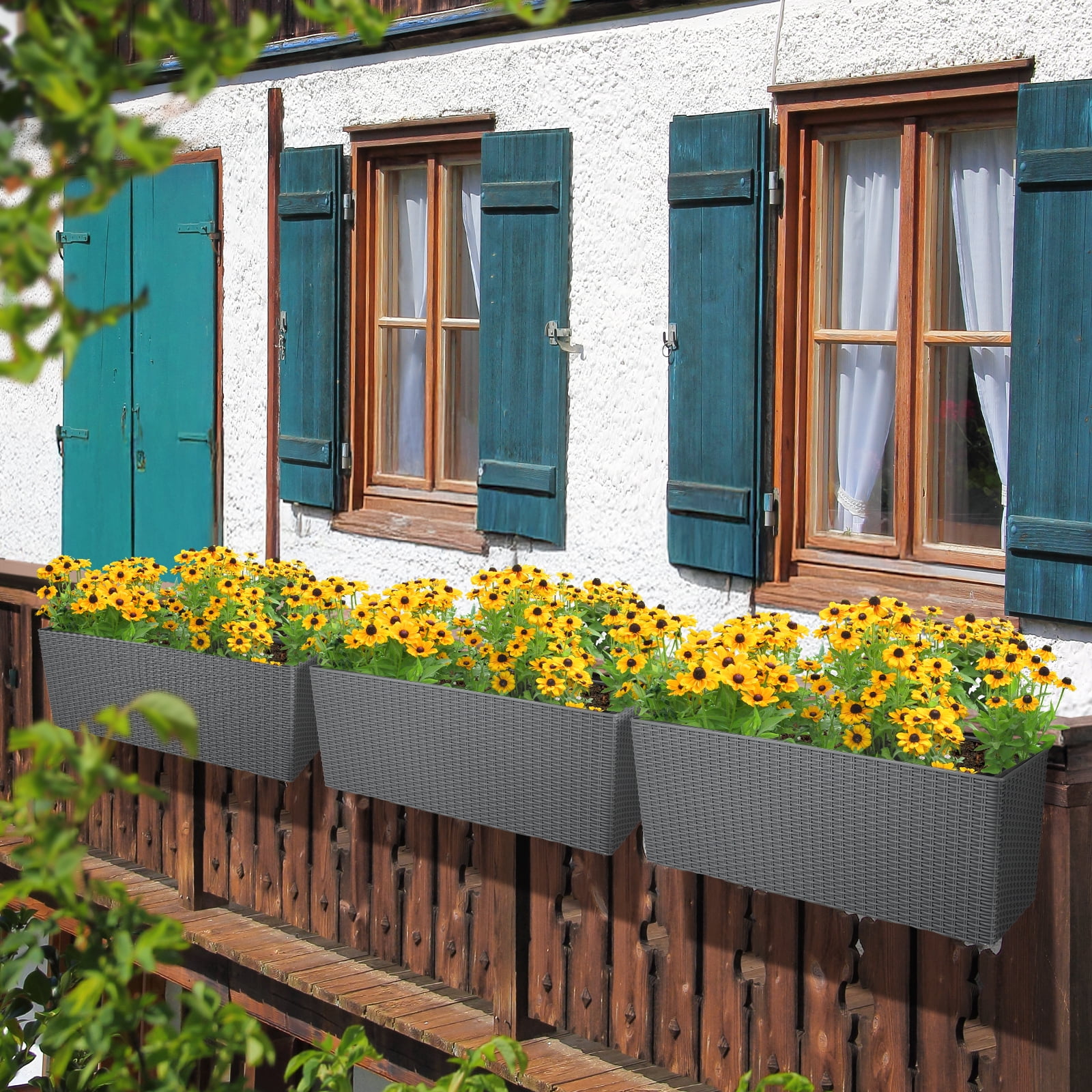 Veradek Railing Planter Aoodor 4Pcs 19.5\" Rectangular Window Box Wall ...
