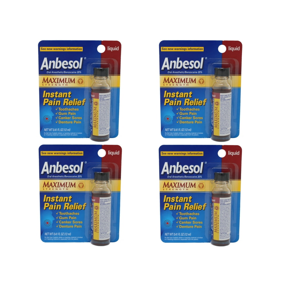 4 Pack - Anbesol Liquid Maximum Strength 0.41oz Each - Walmart.com ...
