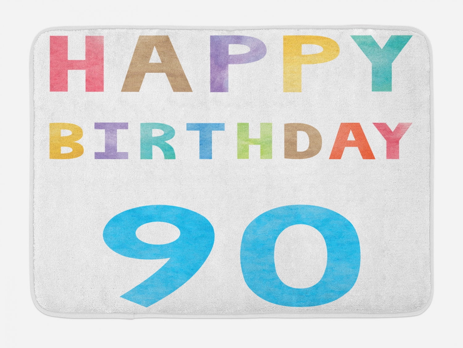 90th Birthday Bath Mat, Happy Greeting Lettering in Watercolors Pastel ...