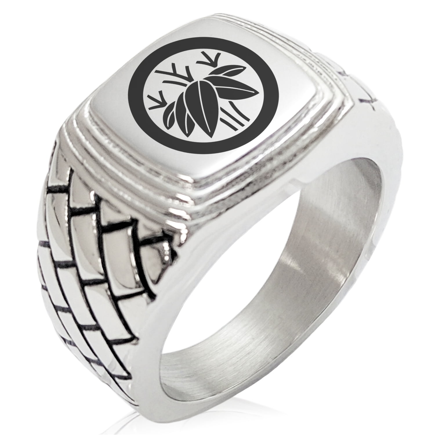 Stainless Steel Bamboo Kamon Crest Geometric Pattern Step-Down Biker ...