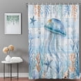Blue Jellyfish Shower Curtain, Nautical Coastal Shell Bubble Wood ...