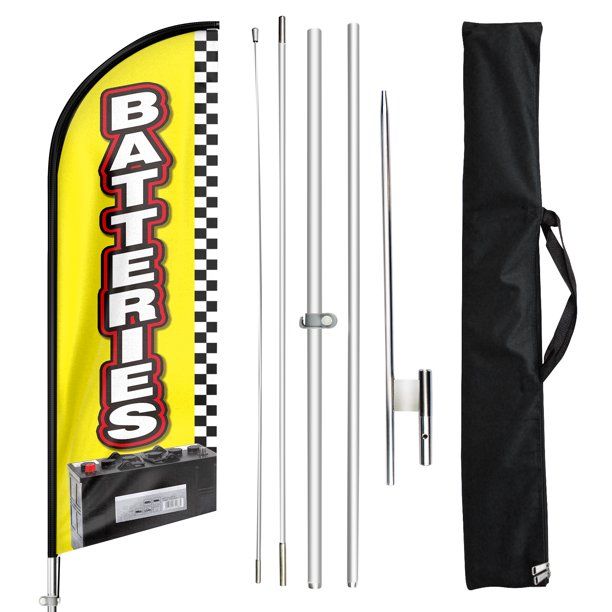 Batteries Sign Feather Flag with Pole Kit,11ft Batteries Decoration ...