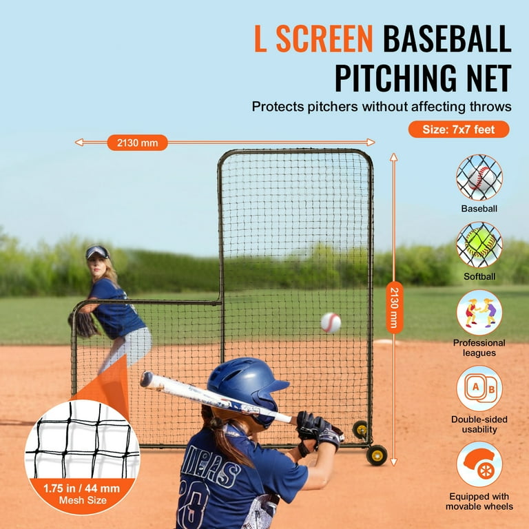 L Screen With Wheels L Basebal - 7x7 FT Pitching Screen For Batting ...