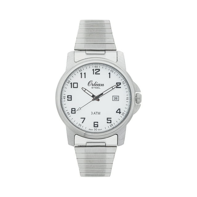 Orlean Mens Easy to Read Stretch Watch with Date - Full 316L Stainless ...