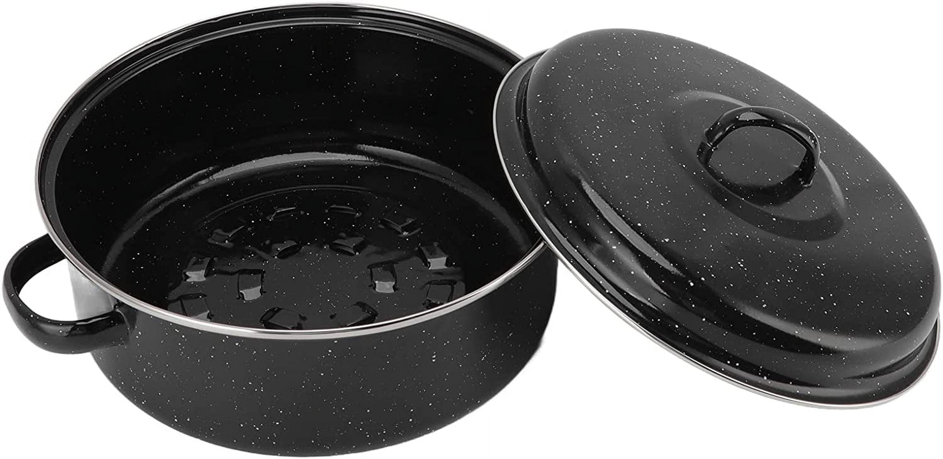 Covered Round Roaster, Non Stick Roasting Pan With Lid and Shelf,Enamel ...