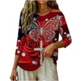 MORESEC Womens 4th of July Plus Size Tshirt Long Sleeve Round Neck ...