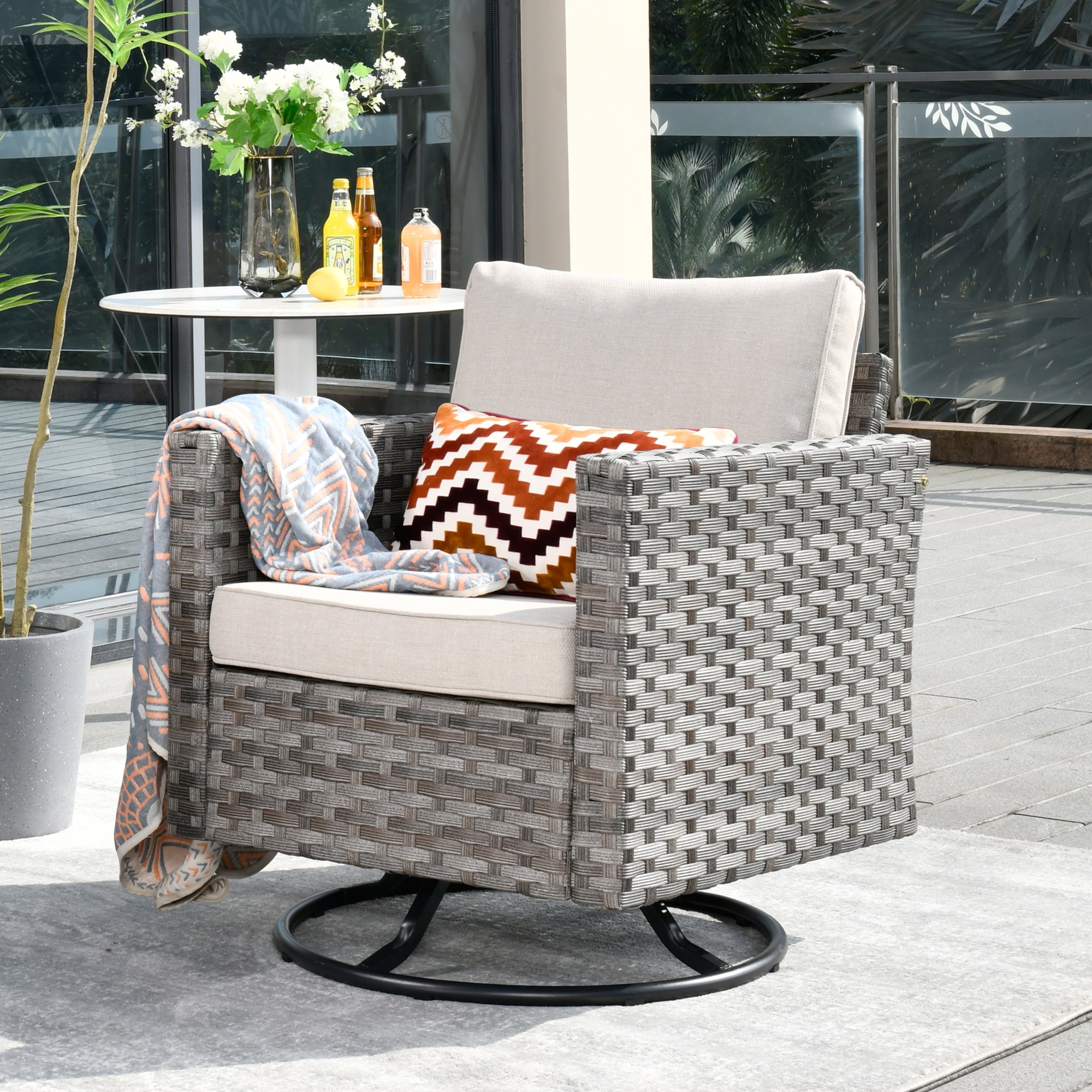 Ovios 1 Pieces Outdoor Patio Furniture Wicker Swivel Chair with ...