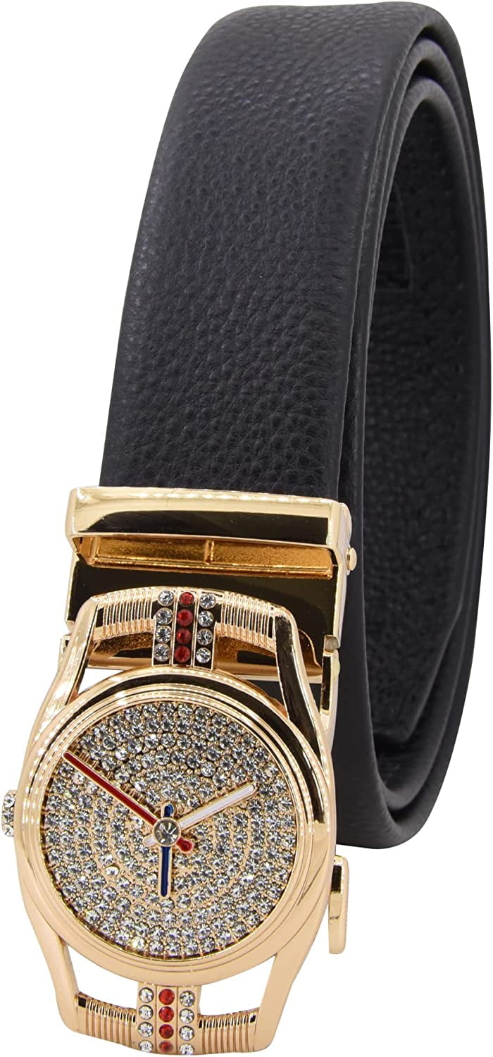 TANG DYNASTY Men's Cowhide Belt,Automatic Ratchet,Watch Rhinestone ...