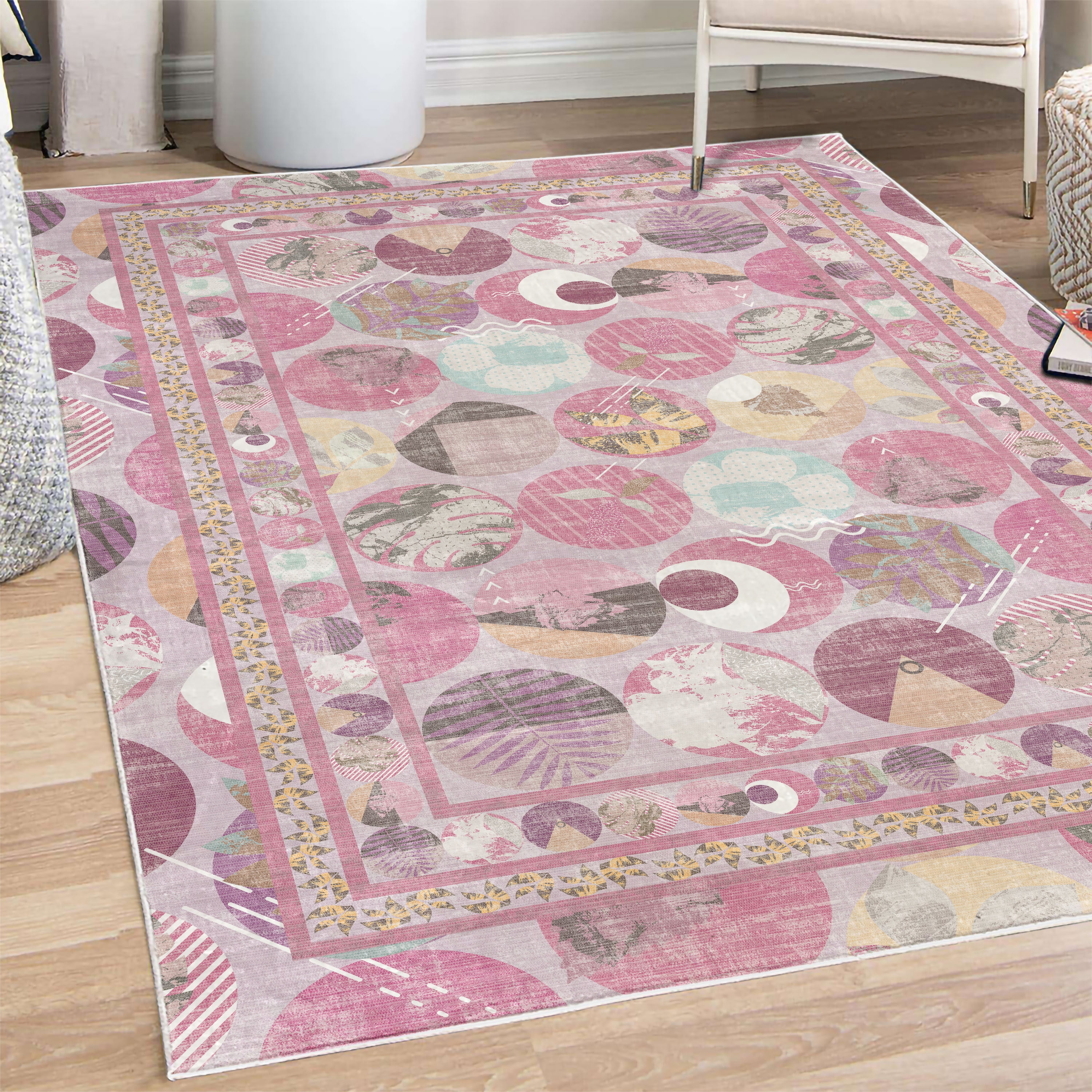 Floral Decorative Rug, Colorful Pastel Rounds with Exotic Tropical ...