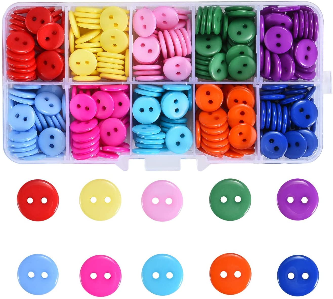 350 botones de colores (diámetro 11 mm, 10 colores) botones de resina ...