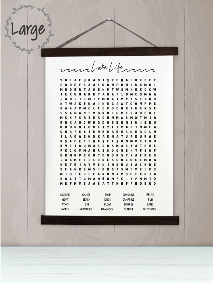 Black Wood, Canvas Sign, Lake Life Decor Word Search Puzzle Art Print ...