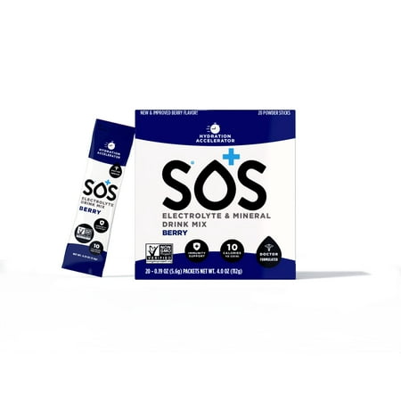 SOS Hydration Electrolyte Powder Packets, Low-Sugar, Immunity Support ...