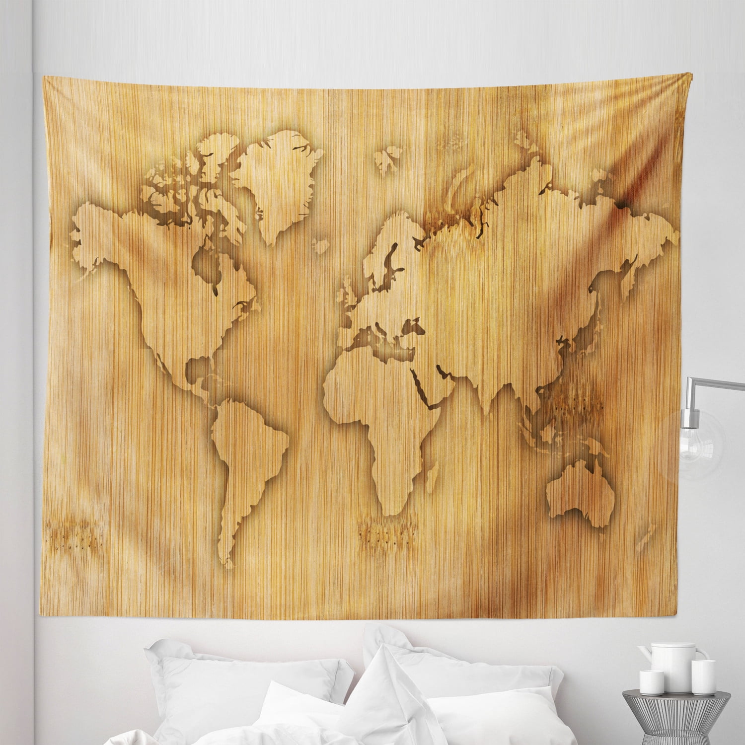 Map Tapestry, Abstract Wooden Effect Digital Illustration of World ...