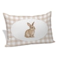 Bunny Plaid Throw Pillow Covers, Rustic Farmhouse Beige Checked Animal ...