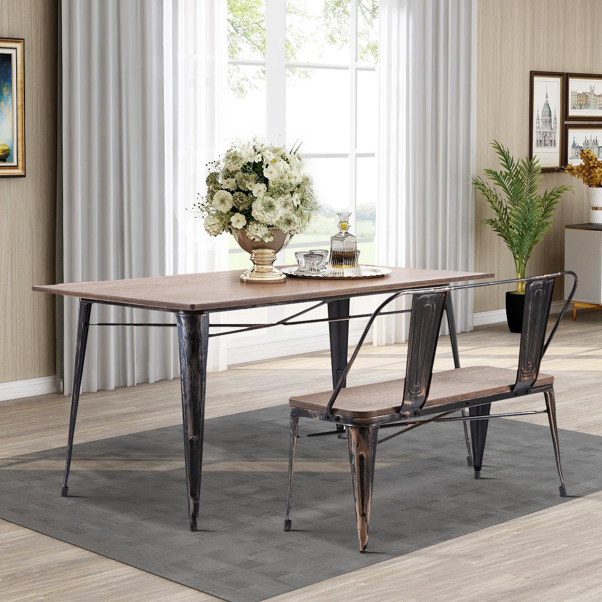 BaytoCare Wooden Rectangular Dining Table and Wooden Dining Table Bench ...