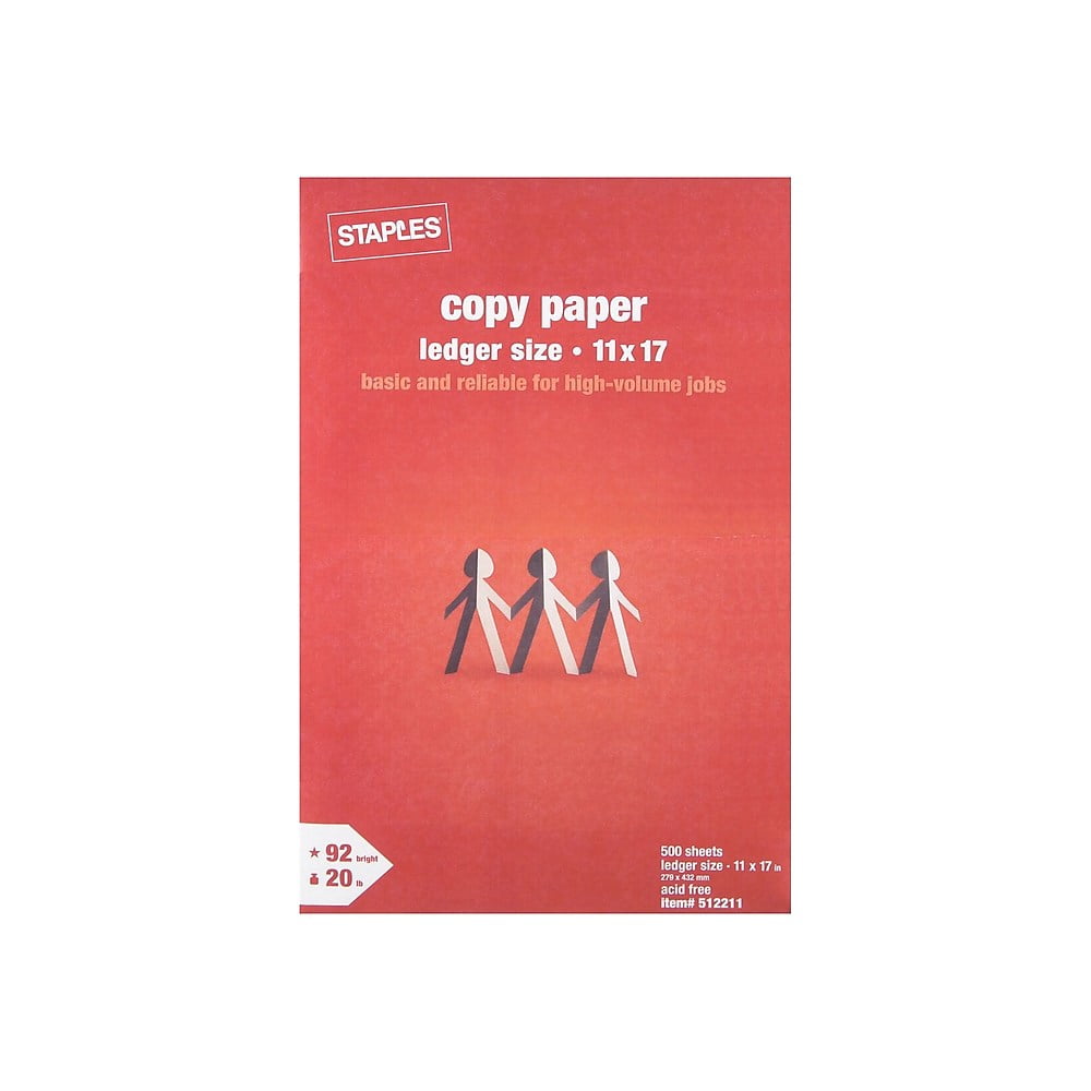 Staples 11 X 17 Copy Paper 20 Lbs 92 Brightness 500 Ream 190450