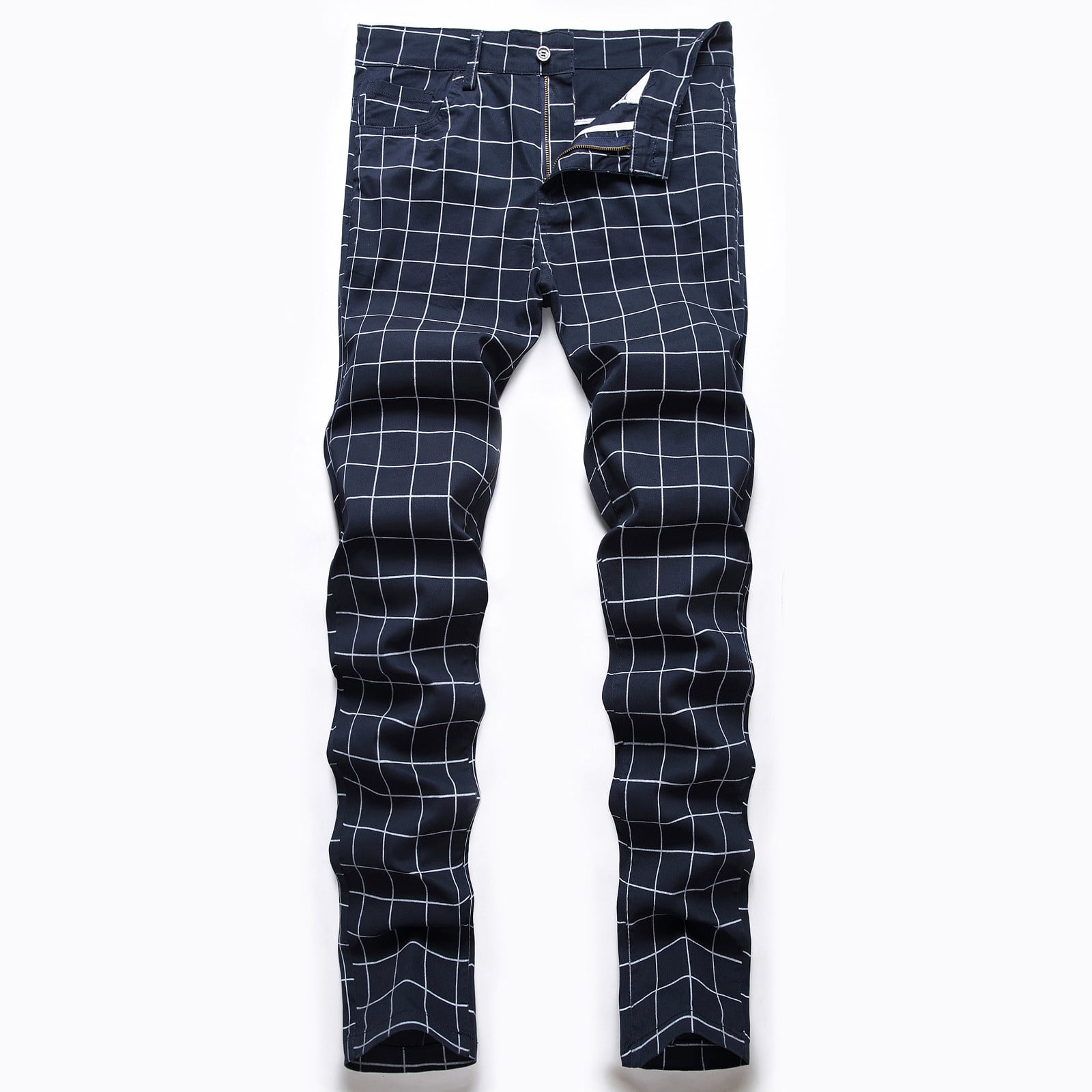 Lilgiuy Men's Fashionable Striped Plaid Casual Trousers High Elastic ...