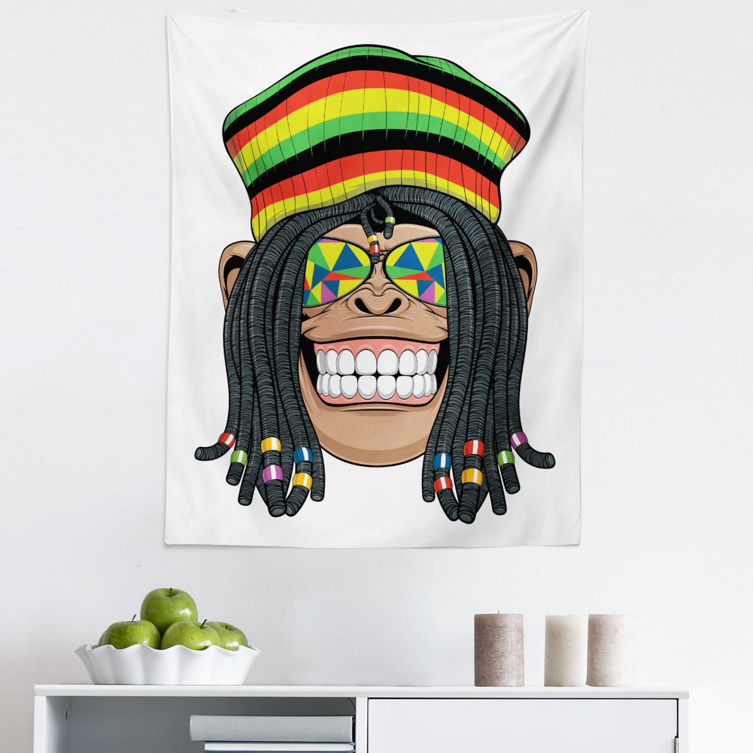 Monkey Tapestry, Portrait of Chimpanzee with Dreadlocks and Cap Hippie ...