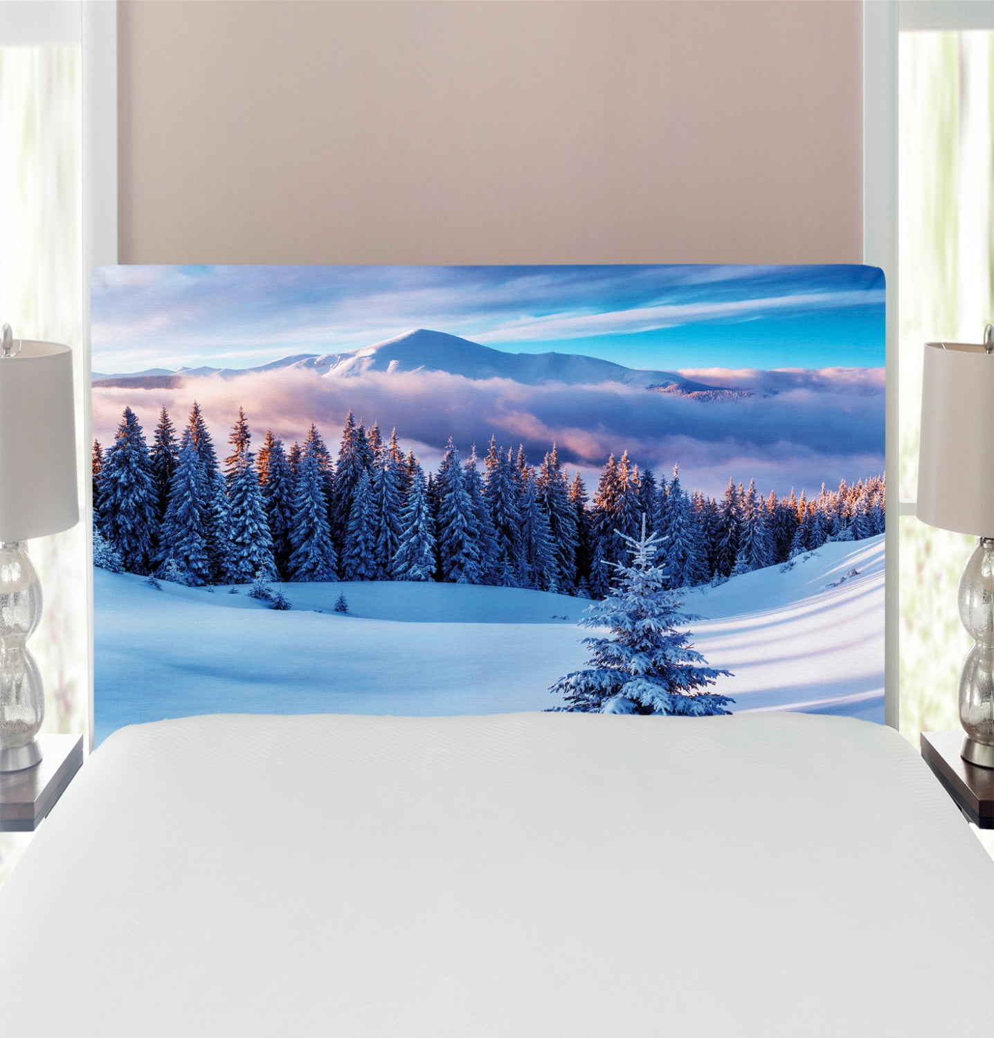 Winter Headboard, Surreal Cold Season Scenery High Mountain Peaks and ...