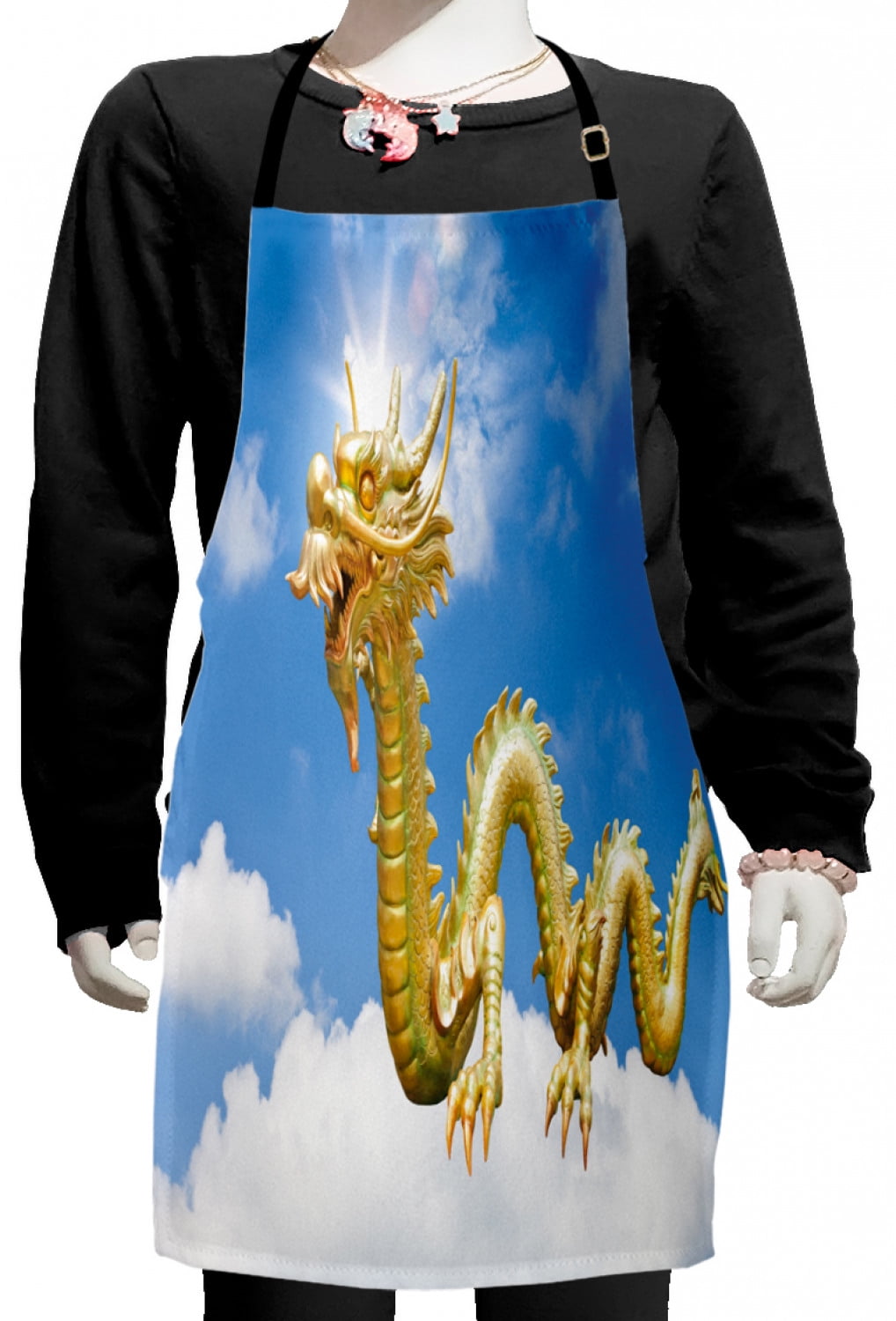 Dragon Kids Apron, Traditional Chinese Dragon Hovering in the Cloudy ...
