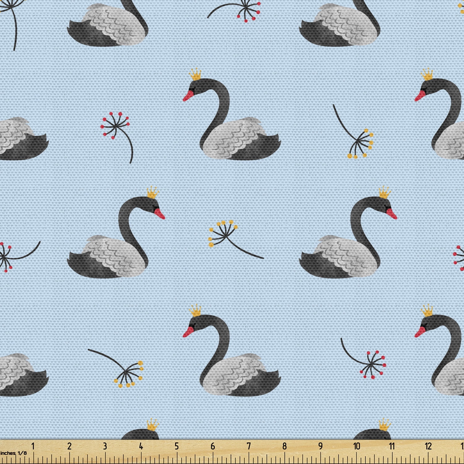 Swans Fabric by the Yard, Watercolor Hand Paint Style Swimming Bird ...