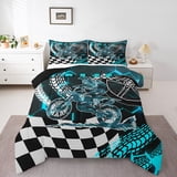 Racing Motorcycle Twin Comforter Set ,Cyan Neon Lights Honeycomb ...