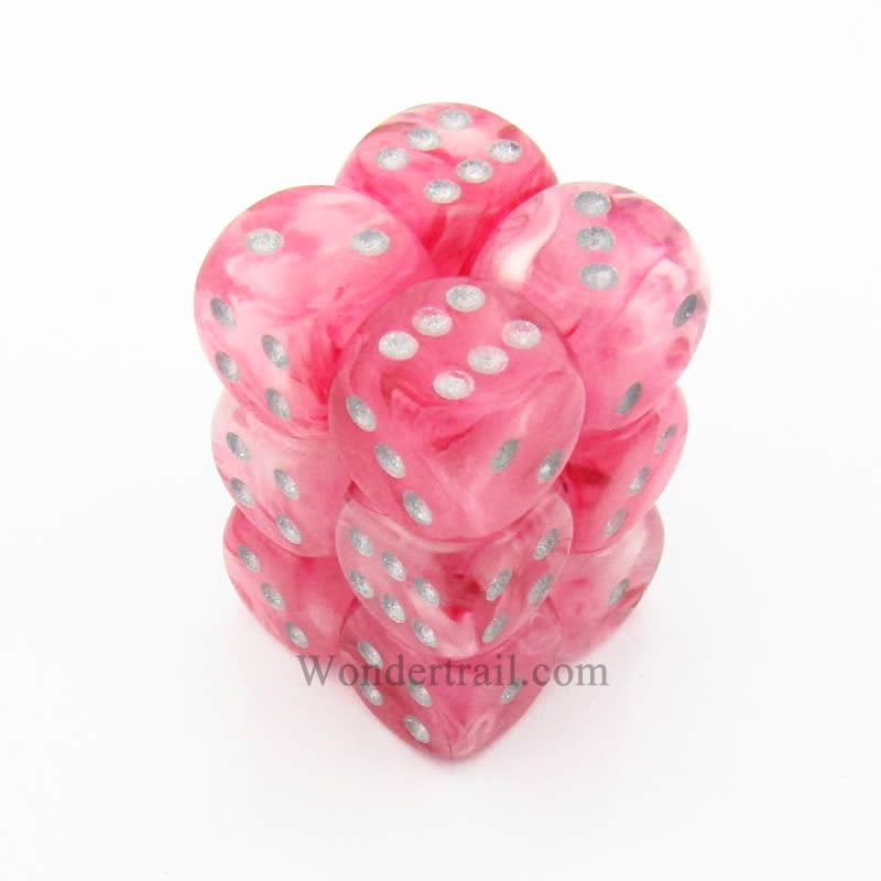 Pink Ghostly Glow Dice with Silver Pips D6 16mm (5/8in) Pack of 12 ...