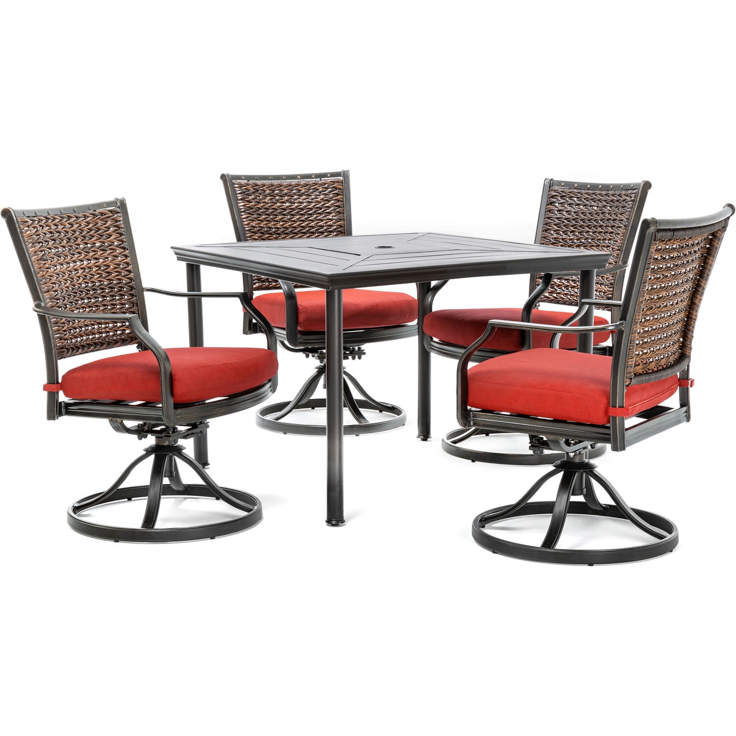 Hanover Mercer 5-Piece Patio Dining Set in Crimson Red with 4 Cushioned ...