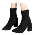 AUDeals Womens High Heel Ankle Boots Pointed Toe Chunky Heel Stretch ...