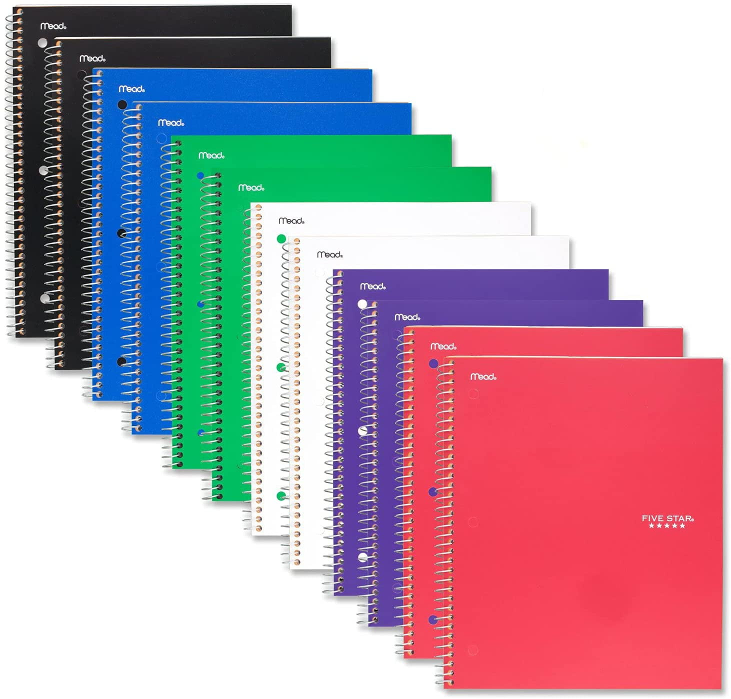 Five Star Spiral Notebooks, 1 Subject, Wide Ruled Paper, 100 Sheets, 10 ...