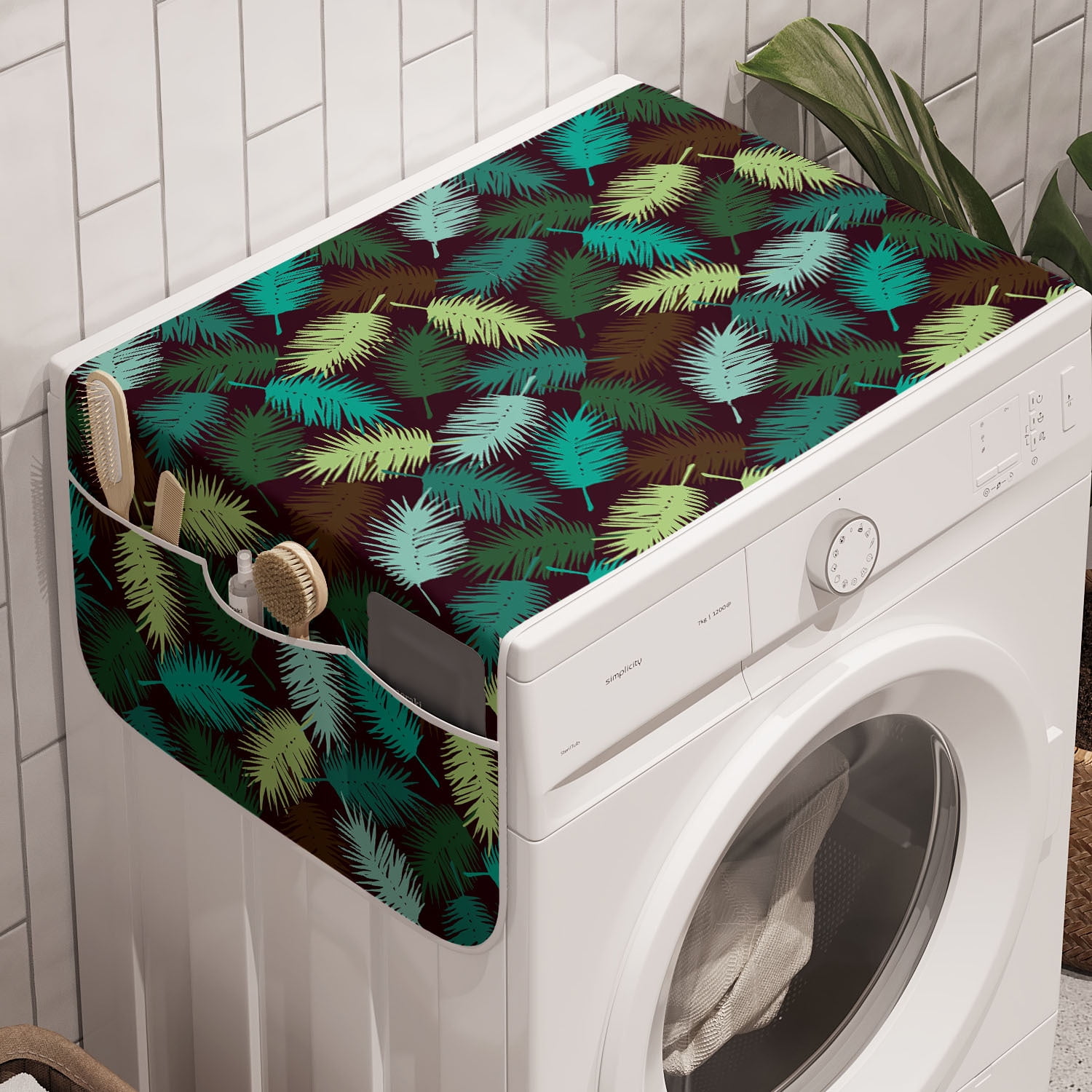 Tropical Washing Machine Organizer, Exotic Torbay Palm Tree Leaves ...