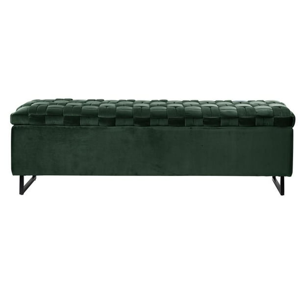 Danielle Storage Bench Hunter Green Velvet Upholstered Hand Woven