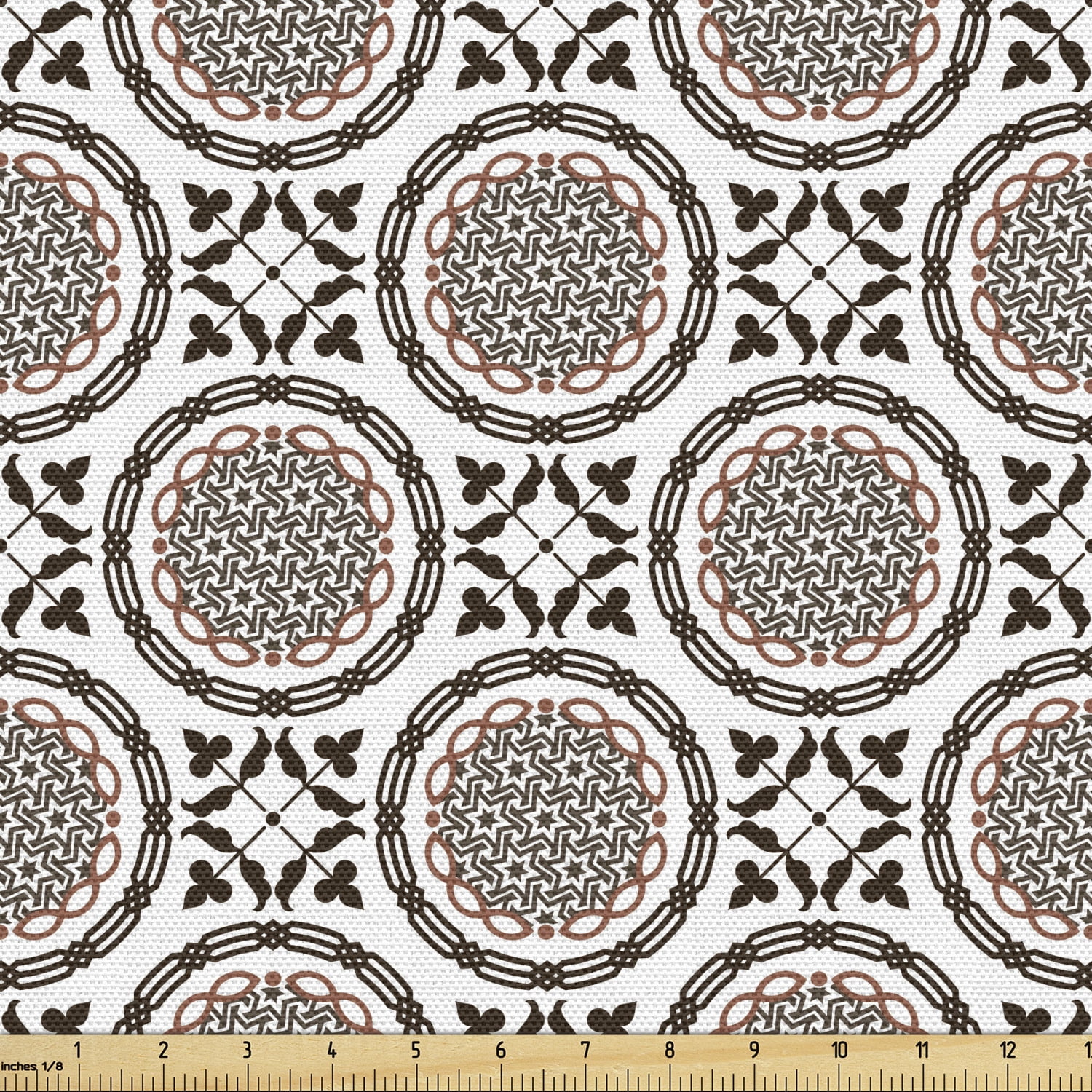Ethnic Upholstery Fabric by the Yard, Circle Damask Art Geometric ...