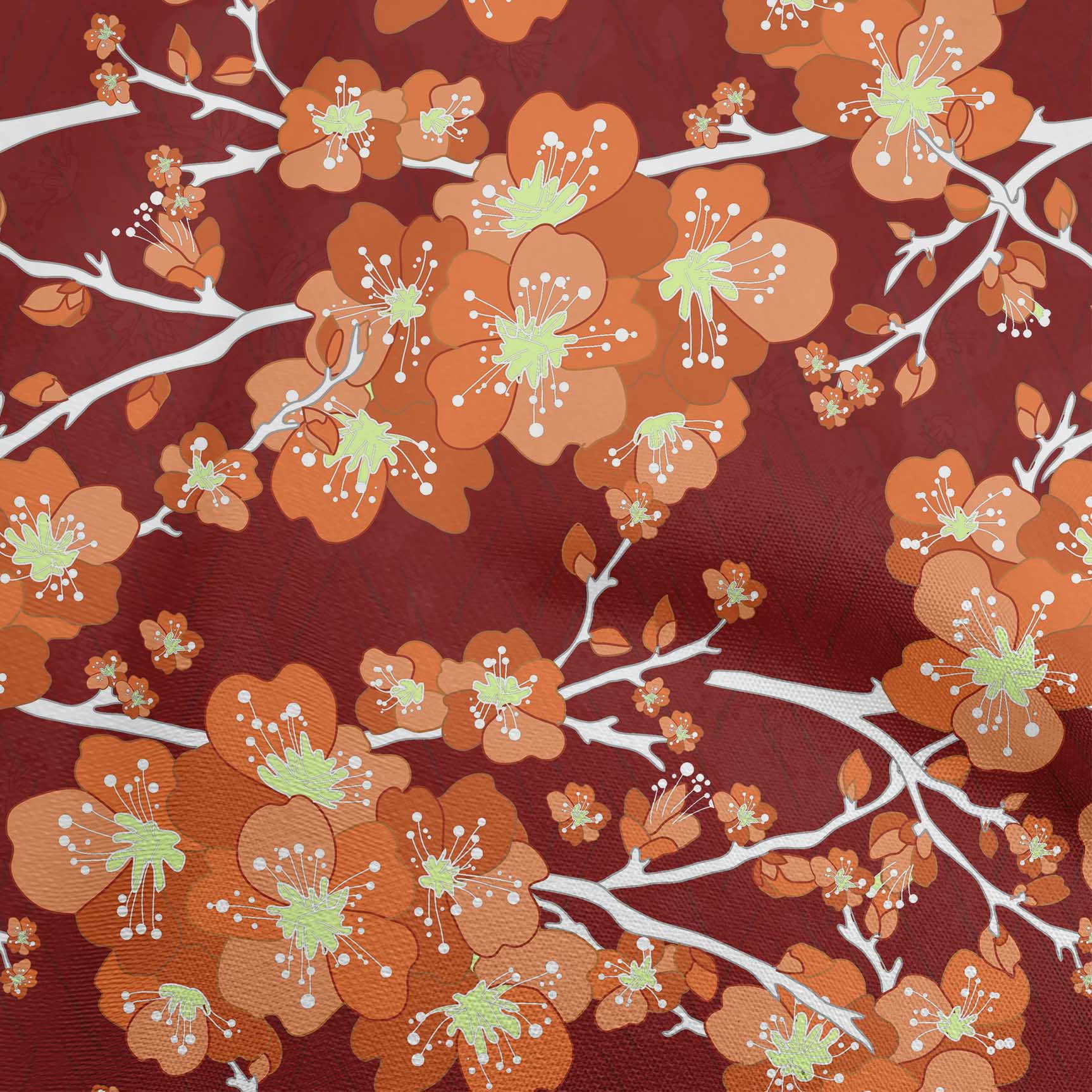 oneOone Silk Tabby Orange Fabric Asian Chinese Floral Diy Clothing ...