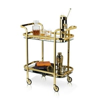 Viski Belmont Gold Stainless Steel Bar Cart with Mirror Shelves and ...