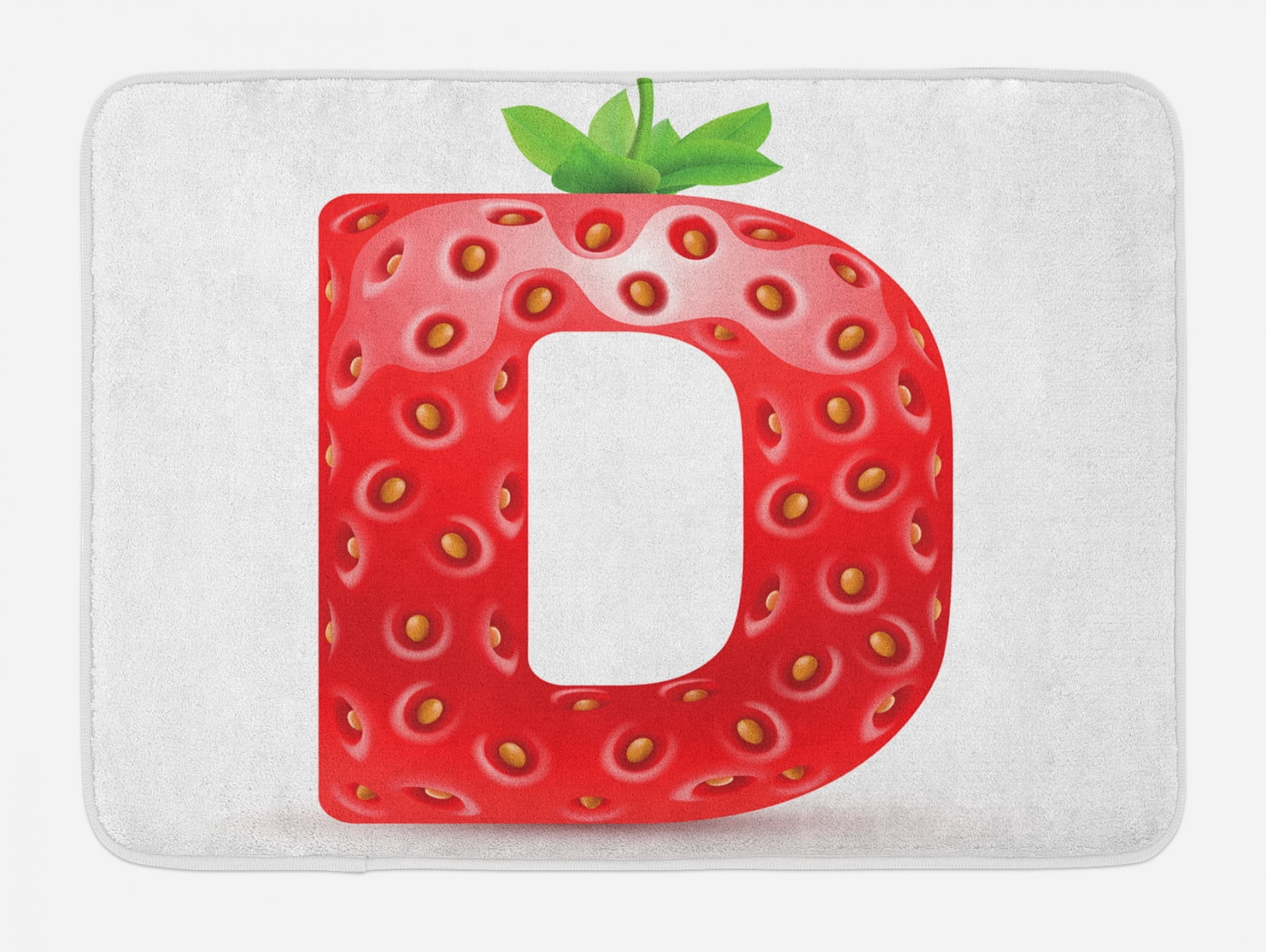 Letter D Bath Mat, Capital D Letter with Ripe Strawberry Design Green ...
