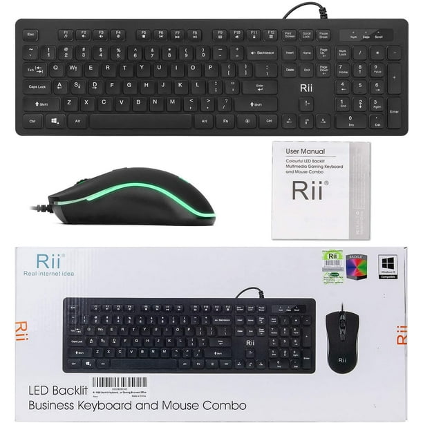Rii RGB Business Keyboard and Mouse RK105, Wired Full-Size Keyboard ...