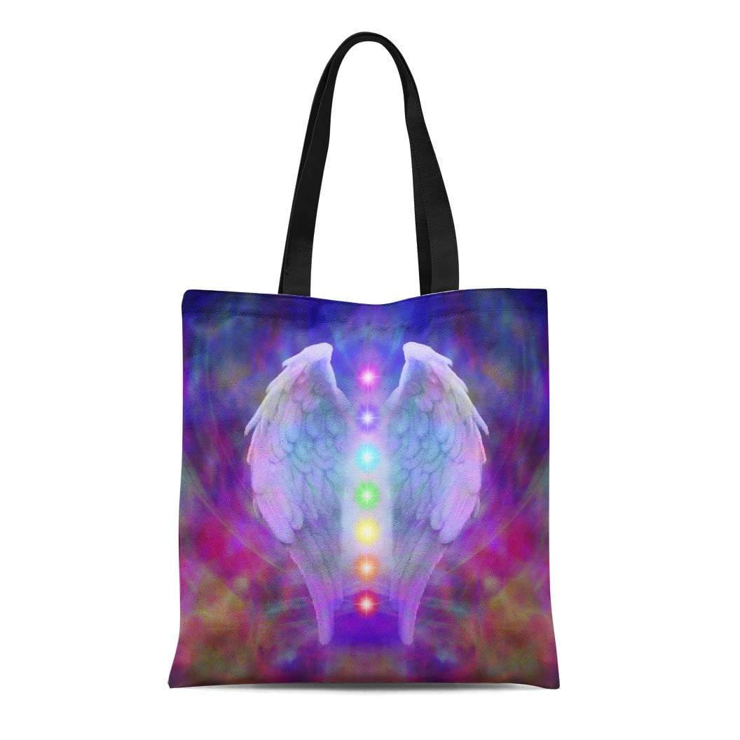ASHLEIGH Canvas Tote Bag Reiki Angel Wings and Seven Chakras on ...