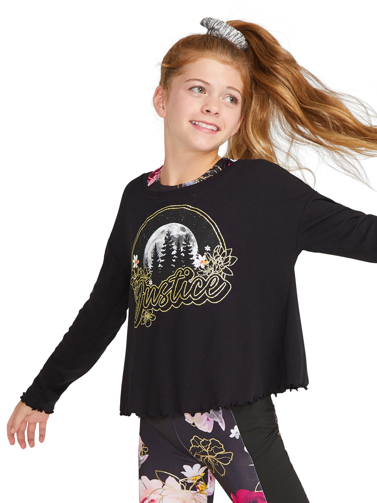 JUSTICE Girls Long Sleeve Collection X 2Fer Top, Sizes XS(5/6)-XL(16/18 ...