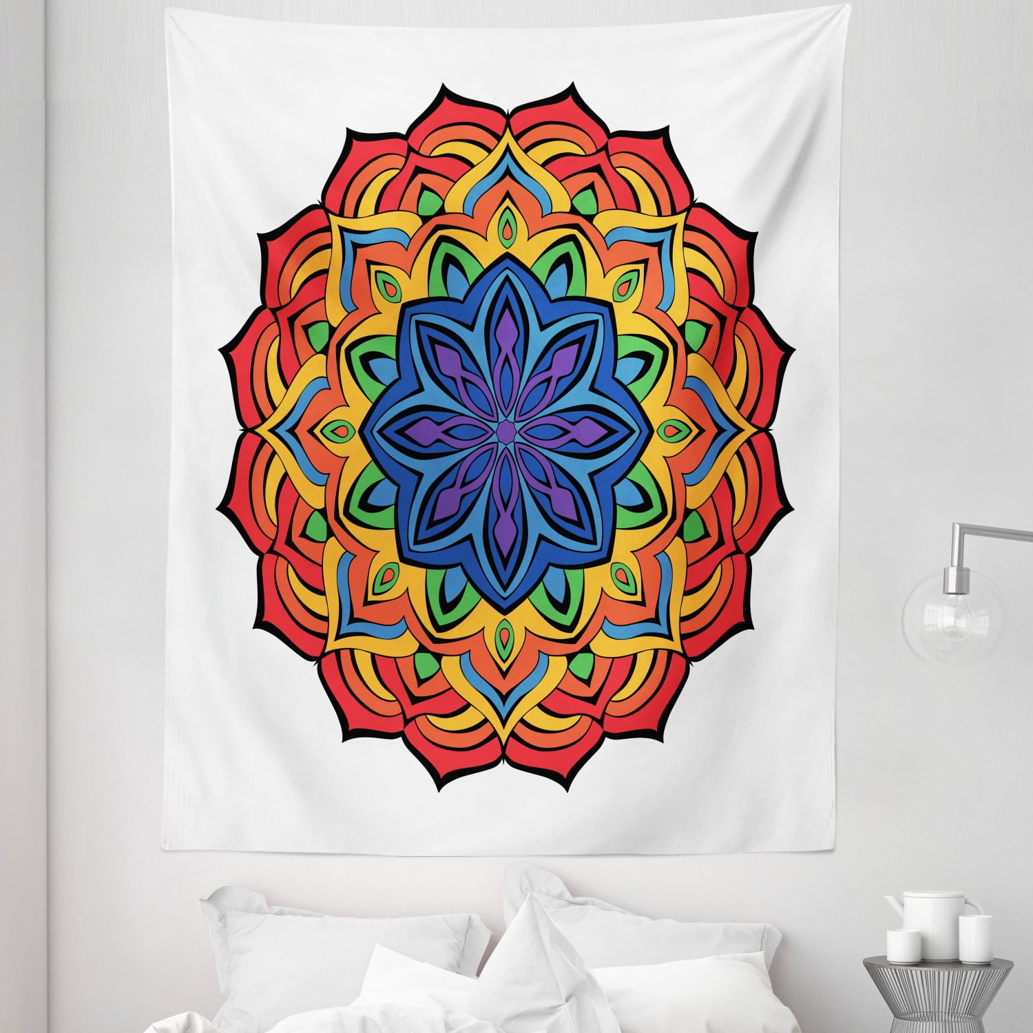 Rainbow Mandala Tapestry, Cinnamon Flower Motif Bohemian Mandala ...