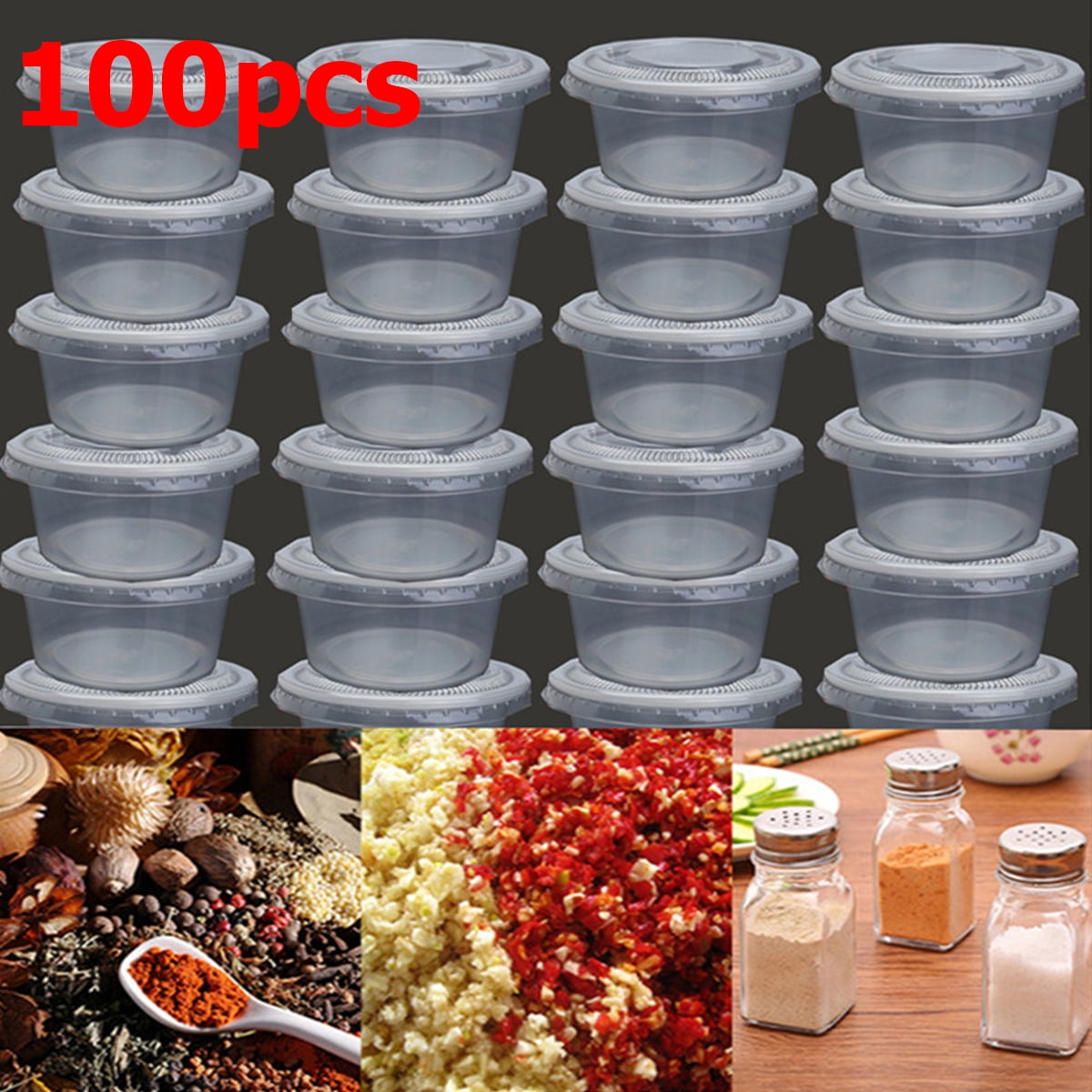 100 x Clear 150ml Plastic Sauce Disposable Small Storage Container with ...