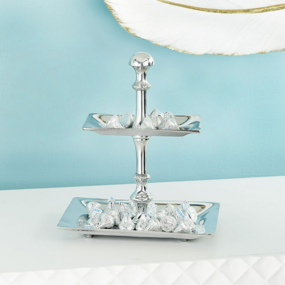 CosmoLiving Traditional Style Rectangular 2-Tier Polished Silver Metal ...