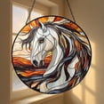 Bay Horse Farm Scene Stained Glass Style Suncatcher Window Decor, Round ...
