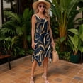 Binienty Golden Leaf Sleeveless Sundress, with Side Pockets Summer ...