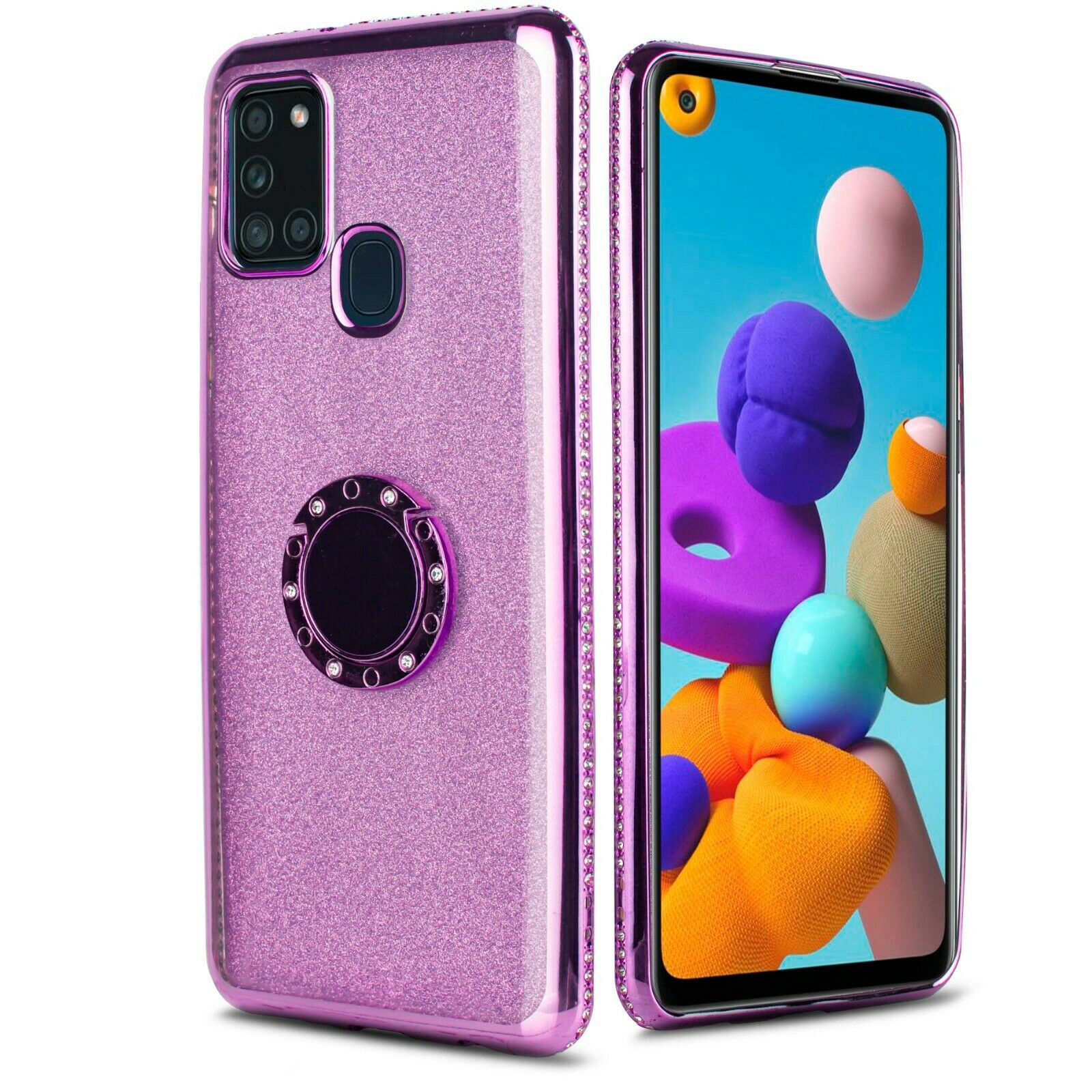 for Samsung Galaxy A21S Ring TPU Glitter Phone Case Magnet Mount Ready ...