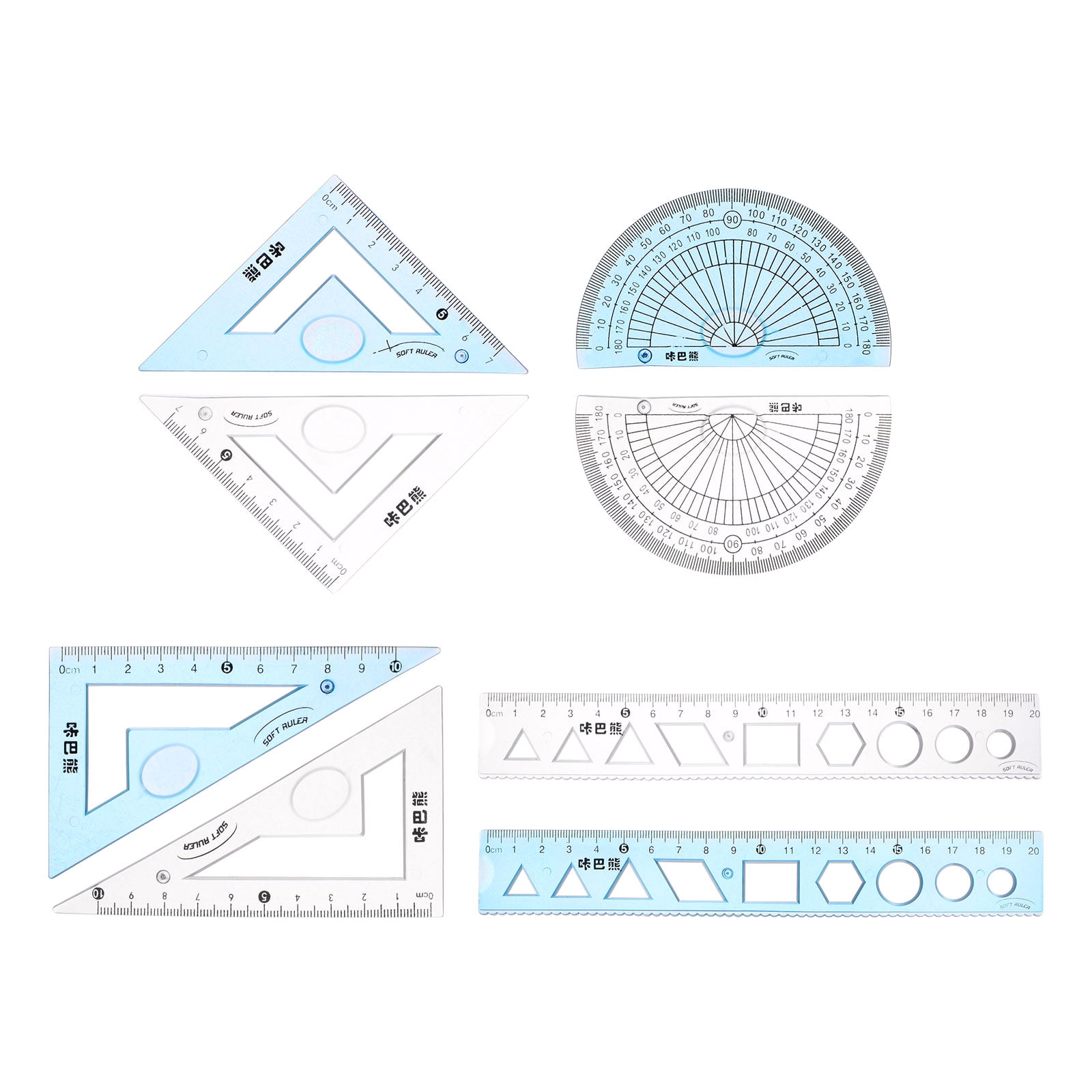 Uxcell Ruler Set 8piece 20cm Soft Straight Ruler Protractor Triangle ...