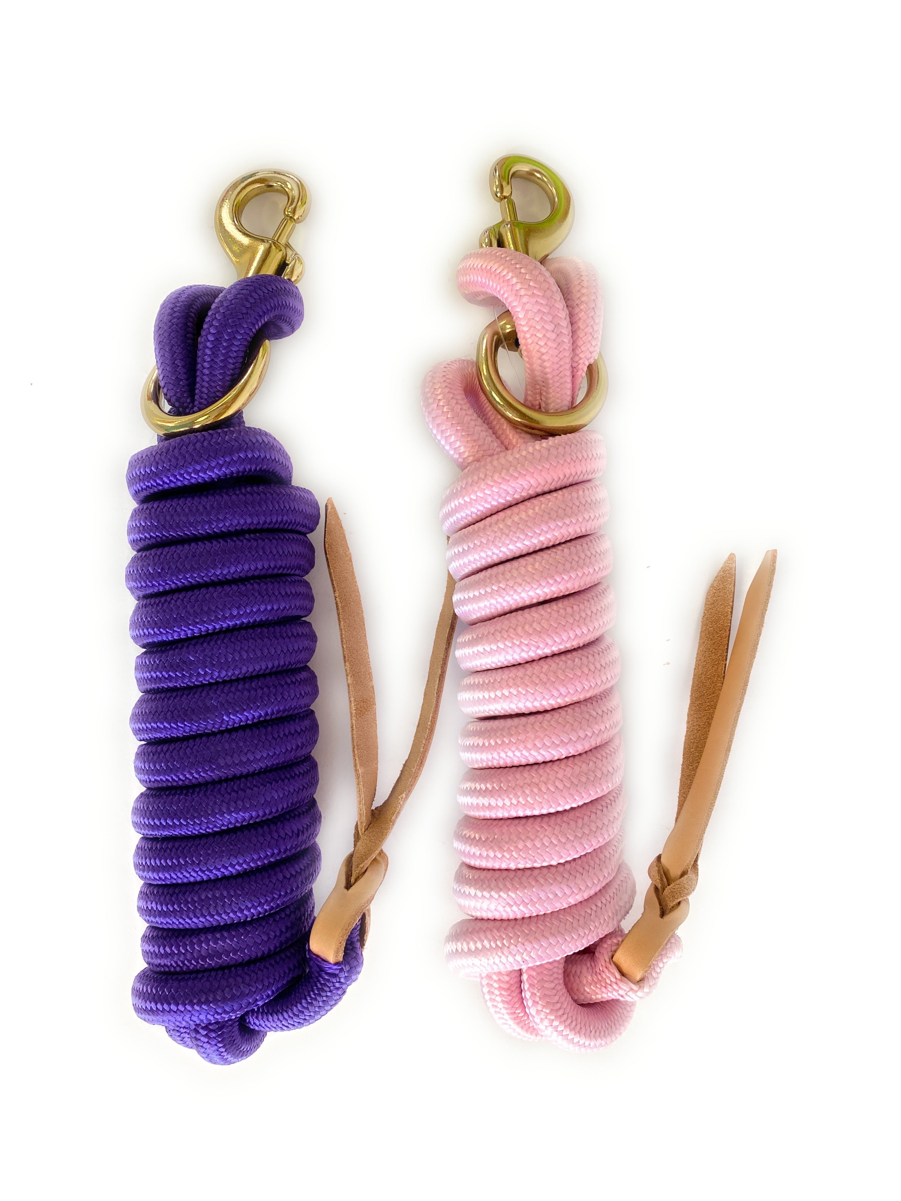 Set of 2 Lead Ropes with Leather Popper - Light Pink and Purple ...