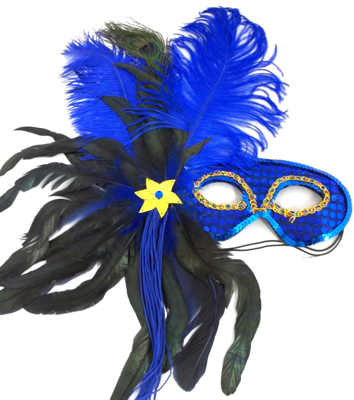 Blue Royal Feather Masquerade Mardi Gras Costume Mask - Walmart.com